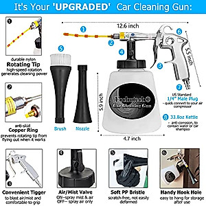 Fochutech Car Cleaning Kit, Car Detailing Kit Cleaning Gun Works with Air Compressor, Pro Auto Detailing Supplies Automotive Interior Deep Clean Stain Remover for Upholstery Carpet Seat Headliner