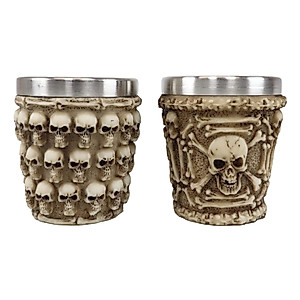 Ebros Ossuary Macabre Graveyard Piled Up Morphing Skulls And Skeleton Bones Resin Shot Glass With Stainless Steel Inner Cup Liner Skeleton Skull Shooter Drinkware Decor