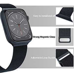 EPULY Compatible with Apple Watch Band 44mm 45mm 46mm(Series 10) 49mm,Stainless Steel Mesh Loop Magnetic Clasp for iWatch Ultra Series 9 8 SE 7 6 5 4 Women Men -49/46/45/44mm Midnight