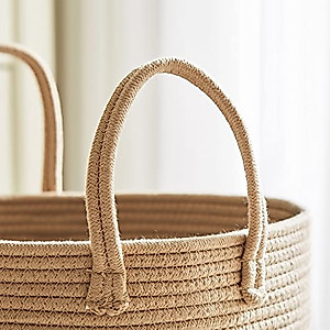 YOUDENOVA Woven Rope Laundry Basket, Tall Dirty Clothes Hamper for Blanket Storage in Bedroom, Bathroom,Living Room - Brown, 58L