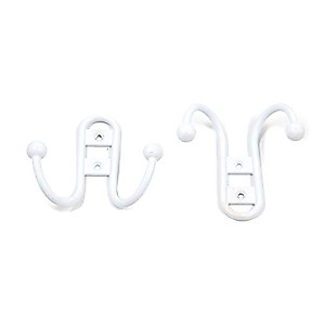 Geesatis 10 pcs Double Prong Robe Hook Utility Coat Hooks White Metal Robe Clothes Hangers with Mounting Screws
