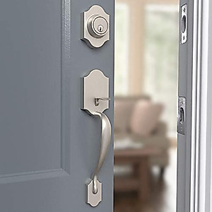 Amazon Basics Handleset with Shelby Lever - Single Cylinder - Satin Nickel