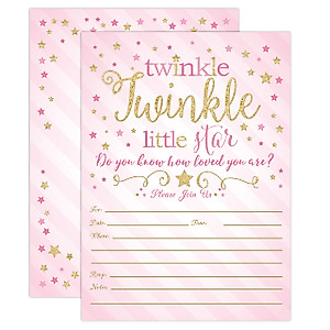 Your Main Event Prints Twinkle Twinkle Little Star Baby Shower Invitations - Pink and Gold Twinkle Twinkle Little Star Girl Baby Shower Invites - 20 Fill-In Style With White Envelopes