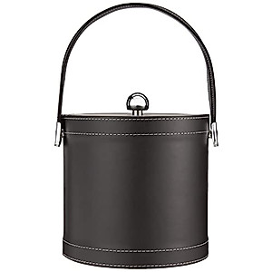 Kraftware Ice Bucket with Stitched Handle, Fabric Lid and Chrome Astro Ball Knob, Black - 3 Quart