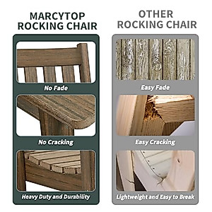 Marcytop Outdoor Indoor Rocking Chair, HDPE Poly Rocking Chair with Wide Contoured Seat, Support up to 350 lbs, Low Maintenance and Weather Resistance Oversized Porch Rocker, Bright Brown