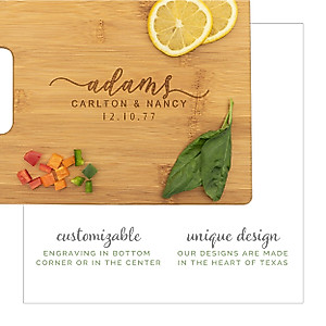 Personalized Bamboo Cutting Board, Wedding Gift, Family Name, Engraved Wood Board 2 Sizes, Anniversary (Bamboo)