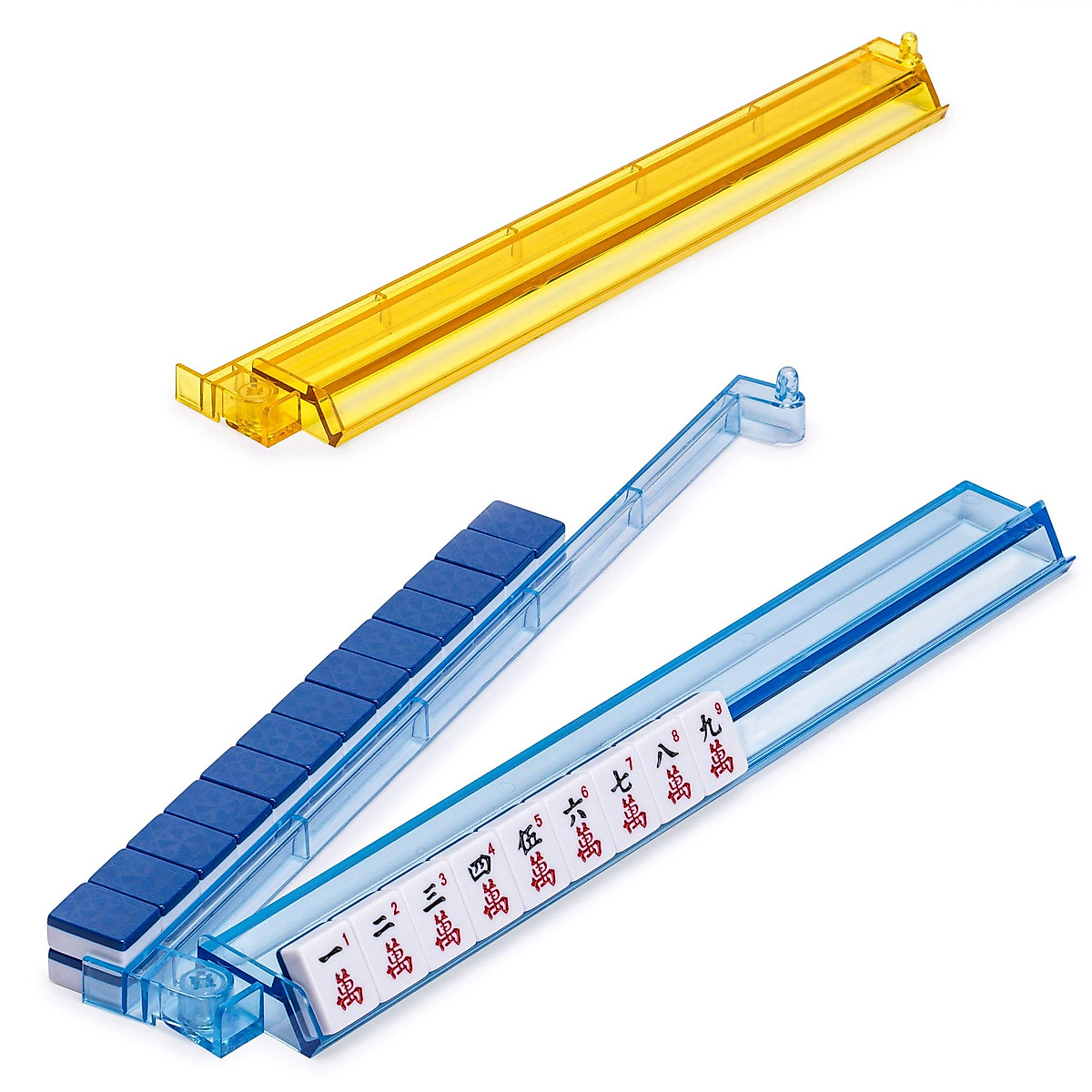 Yellow Mountain Imports American Mahjong Game Set, Santorini with Blue Soft Case - All-in-One Racks with Pushers, Wright Patterson Scoring Coins, Dice, & Wind Indicator