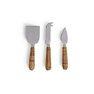 Two's Company Wicker Weave Set of 3 Cheese Knives in Gift Box