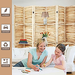 ECOMEX Room Divider 6 Panel, Wood Folding Room Divider Screen, Room Divider with Shelves and Easy Move Partition, Freestanding Room Screen Divider with Display Shelves (Natural Color)