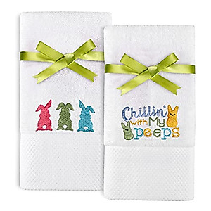 GreenPine 2 Pack Easter Hand Towels Whtie Towels 100% Cotton Embroidered Premium Luxury Decor Bathroom Decorative Dish Towels Set for Drying, Cleaning, Cooking, Holiday Towels Gift Set 14 "X 29"