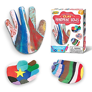 Peachy Keen Crafts Craft Sets for Kids Ages 5 and Up - Make Your Own Clay Hand Print Bowl - Includes Multicolor Clay, Cutting Tool, and Roller - Kid Craft Kit to Make Up to 3 Bowls
