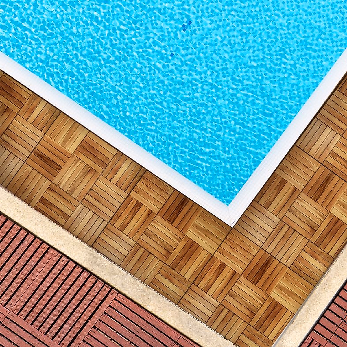 Interlocking Patio Deck Tile (Pack of 10, 12"x12") Acacia Hardwood Deck Tile in Solid Acacia Wooden Oiled Finish Waterproof All Weather Perfect for Indoor Outdoor(Golden Teak Color)…