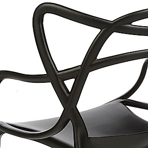 2xhome Set of 4 Black Stackable Contemporary Modern Designer Plastic Chairs with Arms Open Back Armchairs for Kitchen Dining Chair Outdoor Patio Bedroom Accent Patio Balcony Office Work Garden Home