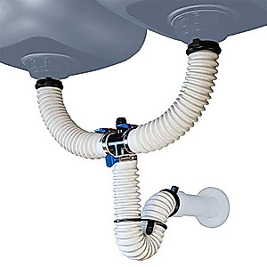 OHIO SUPPLY Double Basin Simple Drain-Flexible Rubber Trap and Connectors For 2-Bowl Standard or Disposal Sink Drains, White