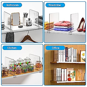 8Pack Acrylic Shelf Dividers, Vertical Organizers for Closets Storage Organizations, Clear Plastic Purse Separators for Handbags, Wood Shelves Divider for Linen Closets Kitchen Cabinet Pantry Cupboard