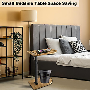 IUSEIT C Shaped End Table for Couch Arm, Height Adjustable Bamboo Sofa Side Table, 360°Swivel Small End Table with Slots for Living Room Bedroom Bedside