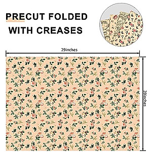 PlandRichW Wrapping Paper of Floral Design Folded Kraft Wrapping Paper 12 Sheets Recycled Gift Wrap for Birthday, Wedding, Holiday, Party, and Baby Shower Precut 20" X 29"