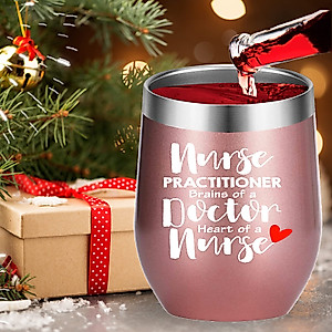 Mamihlap Nurse Practitioner Brains Of A Doctor,Heart Of A Nurse Wine Tumbler.Nurse Practitioner Gifts for Friend Daughter Women.Nurse Appreciation,Nursing School Graduation Gifts.(12 oz Rose Gold)