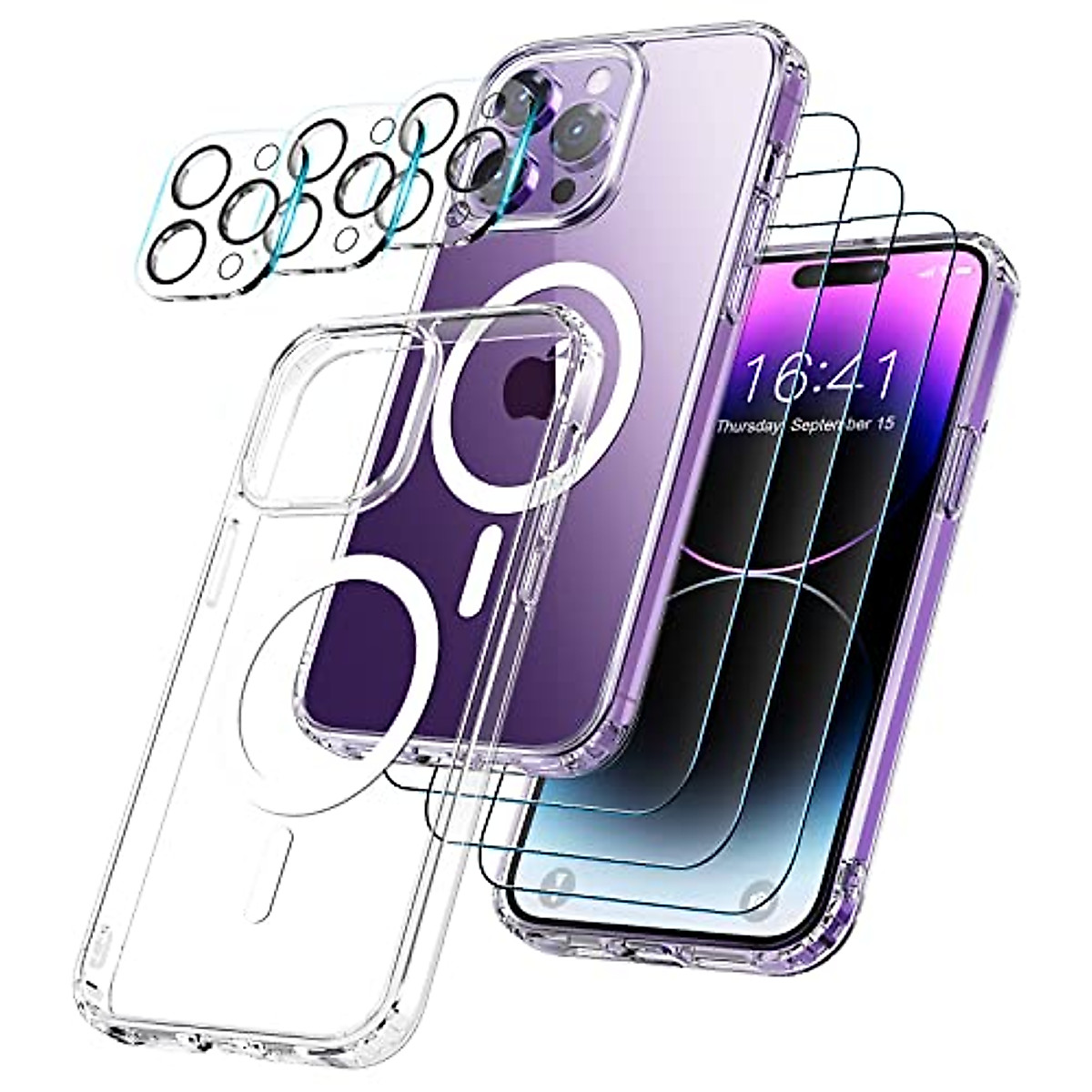 BOTOER for iPhone 14 Pro Max Phone Case,with 3 Pack Screen Protector + 3 Pack Camera Lens Protector,Ultra Thin Scratch Resistant Drop Magnetic Phone Case for iPhone 14 Pro Max 6.7 Inch