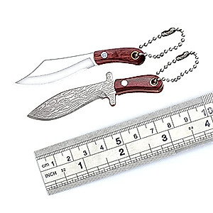 Ruksifg Mini Knives Set 2Pcs Damascus Pocket Knife Set with Sheath for Box Cutter Keychain Pendant Decoration