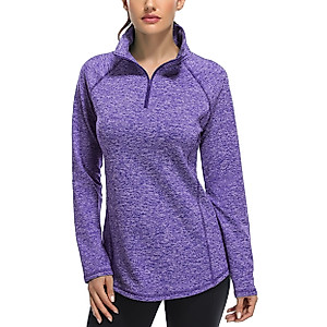 Miusey Womens Quarter Zip Pullover Long Sleeve Thermal Fleece Athletic Running Shirt Quick Dry 1/4 Zip Shirts Activewear Workout Tops Purple L