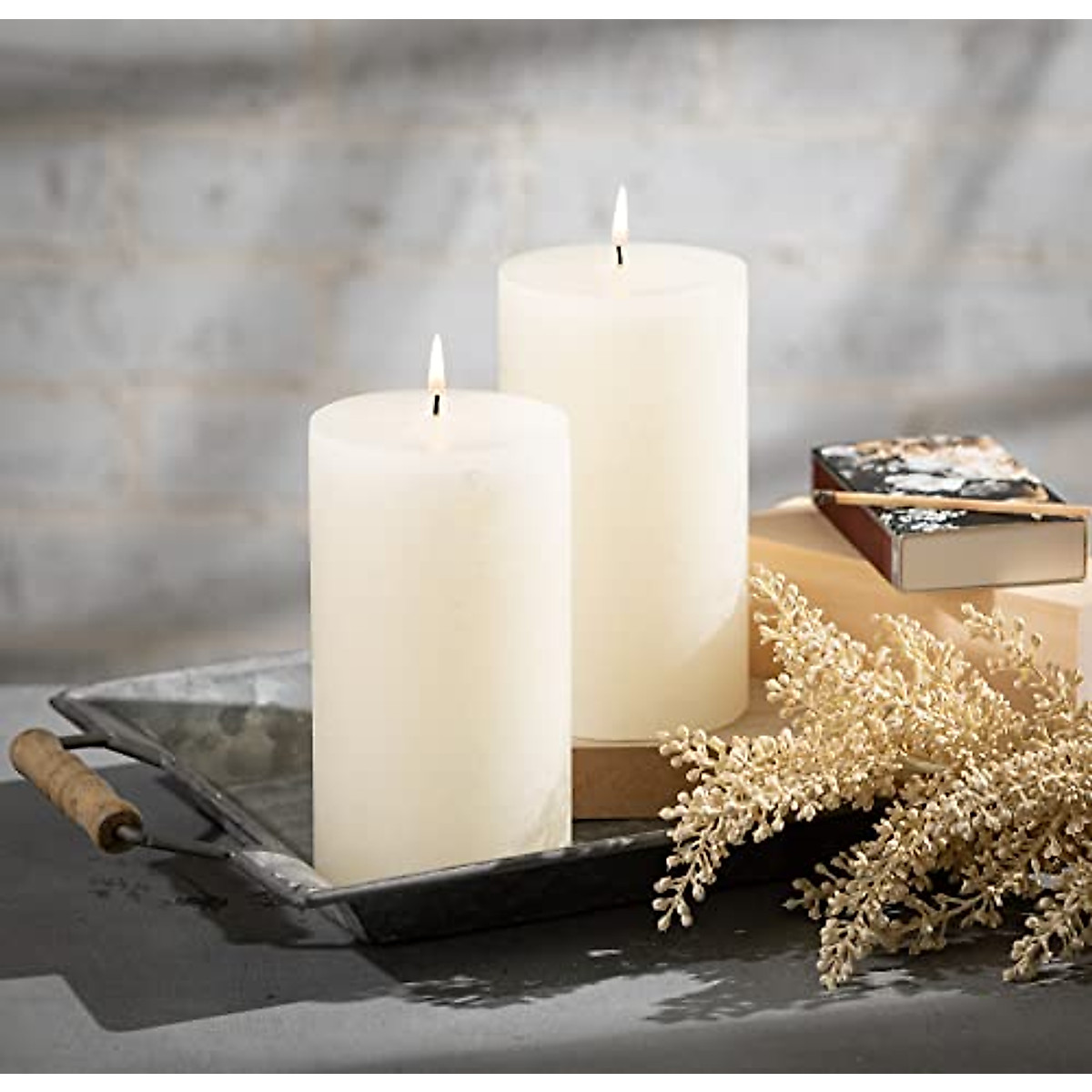 Sullivans Vance Kitira Pillar Candles Set of 2, 6-Inch Off-White Candle Sets, Clean-Burning, Environmental-Friendly, Unscented, Hand-Poured Wax Candles, Home Décor (CT246MWKIT)