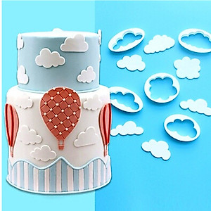 Fewo Set of 9 Hot Air Balloons Cloud Plastic Fondant Cutting Mold Grass Sheep Biscuits Gum Paste Sugar Craft Cookie Cutter Baby Shower Party Cake Cupcake Decorating Tools