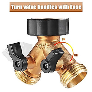 madeking water hose splitter 2 way heavy duty, brass 2 way hose splitter, Bolted & Threaded. garden hose splitter Easy Grip to 2 hose connector,Long Handles hose y valve,Outdoor Faucet splitter