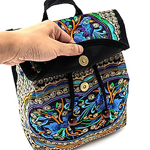surrylake Vintage Embroidered Women Backpacks Boho Backpack Purse Ethnic Travel Shoulder Bag for Women Young Girls