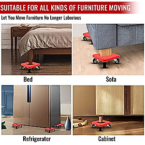 Furniture Dolly & Furniture Lifter Set,Furniture Mover with 4 Wheels, 360° Rotation Wheels Furniture Movers,800 Lbs Load Capacity,for Moving Heavy Furniture, Refrigerator, Sofa, Cabinet（Red）