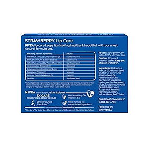 NIVEA Strawberry Lip Care, Tinted Lip Balm Pack with Shea Butter, Nourishing Oils and Vitamin C & E, 3-in-1 Moisture, Repair and Color, 0.17 Oz Stick, Pack of 4