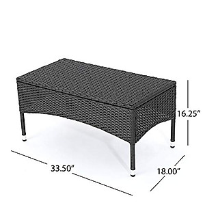 Christopher Knight Home Malta Outdoor Wicker Loveseat and Coffee Table Set with Water Resistant Cushions, Grey / Teal Cushion