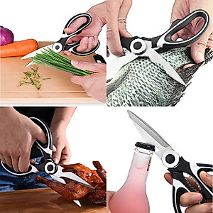 JSITON Ultra Sharp Premium Heavy Duty Kitchen Shears and Multi Purpose Scissors (Pack of 2,Black White & Black Red)