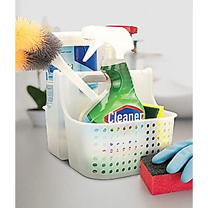 Brookstone, Portable Shower Caddy, Bathroom Organizer Basket, Perfect Size for Dorm/College, Plastic Bath Tote, Dries Quickly with Drainage Holes, Soft Grip Carrying Handle, Frosted Clear