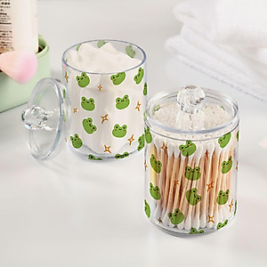 xigua Frog Qtip Holder with Lid,4Pack Clear Plastic Apothecary Jars Bathroom Storage Containers for Cotton Swab,Cotton Ball,Floss Picks,Tea,Coffee
