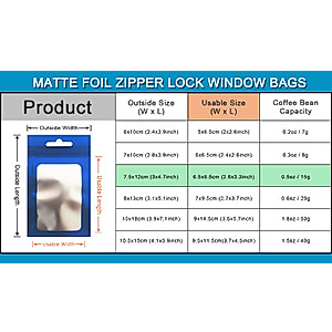 FERENLI 100Pcs Matte Mylar Bags for Zip Flat Foil Lock Food Storage Bag Plastic Window Coffee Bean Candy Package Pouch Zipper Lock with Euro Hang Hole (7.5x12cm (3x4.7 inch), Blue)