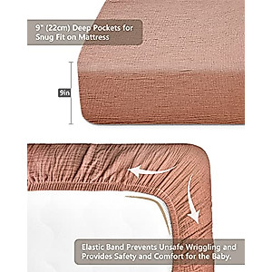 Crib Sheets for Boys Girl, Fitted Baby Toddler Bed Sheets 28" x 52", Neutral Muslin Cotton Crib Mattress Sheet with Boho Style, Soft and Breathable Comfort (Dusty Rose)