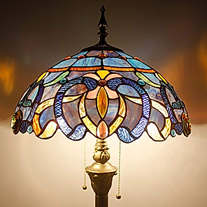 WERFACTORY Tiffany Floor Lamp Blue Purple Cloudy Stained Glass Standing Reading Light 16X16X64 Inches Antique Pole Corner Lamp Decor Bedroom Living Room Home Office S558 Series