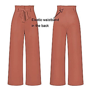 Viatabuna Wide Leg Pants for Women High Waisted Business Casual Pants Work Suit Pants Loose with Pockets and Belt Brick Red