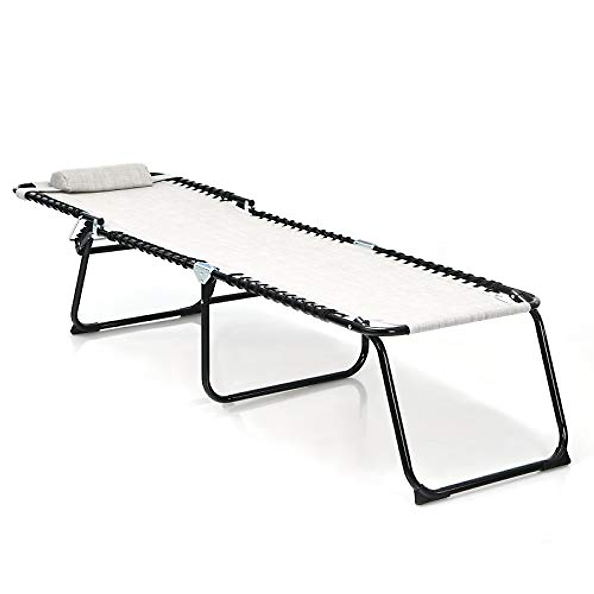 Goplus Beach Lounge Chair, Folding Chaise Lounger with Detachable Pillow & Adjustable 4-Level Backrest & 2-Level Footrest, Sun Bathing Chair for Patio Backyard Garden Outdoor