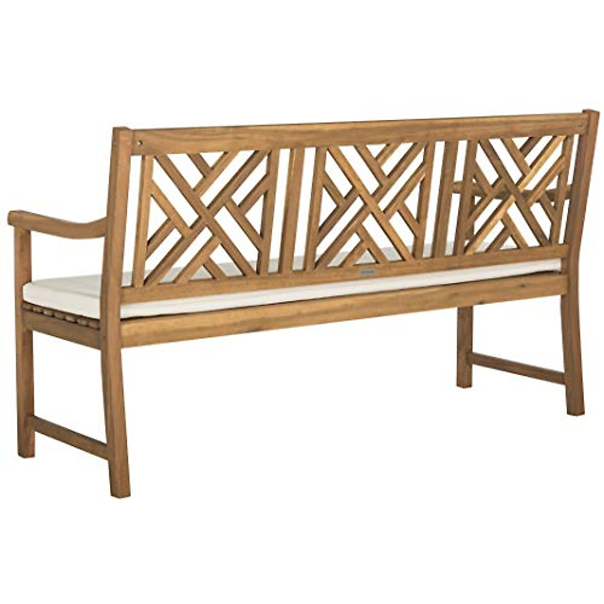Safavieh PAT6738A Outdoor Collection Bradbury 3 Seat Bench, Natural/Beige