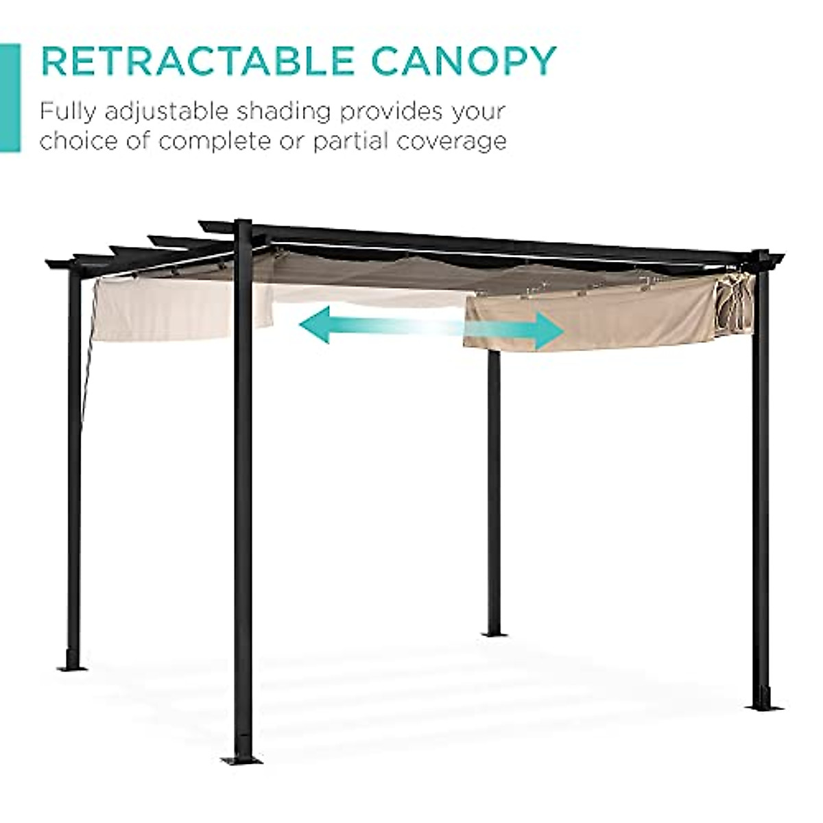 Best Choice Products 10x10ft Extra-Large Outdoor Pergola, Patio Shelter w/Retractable Sun Shade Canopy Cover, Weather-Resistant Fabric, Steel Frame, 16 Ground Stakes - Black