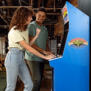 Arcade1Up Street Fighter II Champion Edition Big Blue Cabinet Style Arcade Machine w/ 12 Games, Coinless Operation, Light-Up Marquee, WiFi, and Stool