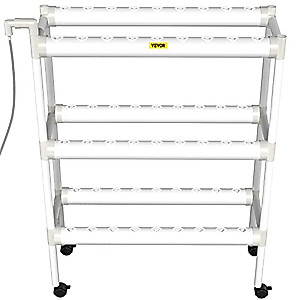 VEVOR Hydroponics Growing System, 54 Sites 6 Food-Grade PVC-U Pipes, 3 Layers Indoor Planting Kit with Water Pump, Timer, Nest Basket, Sponge for Fruits, Vegetables, Herb, White