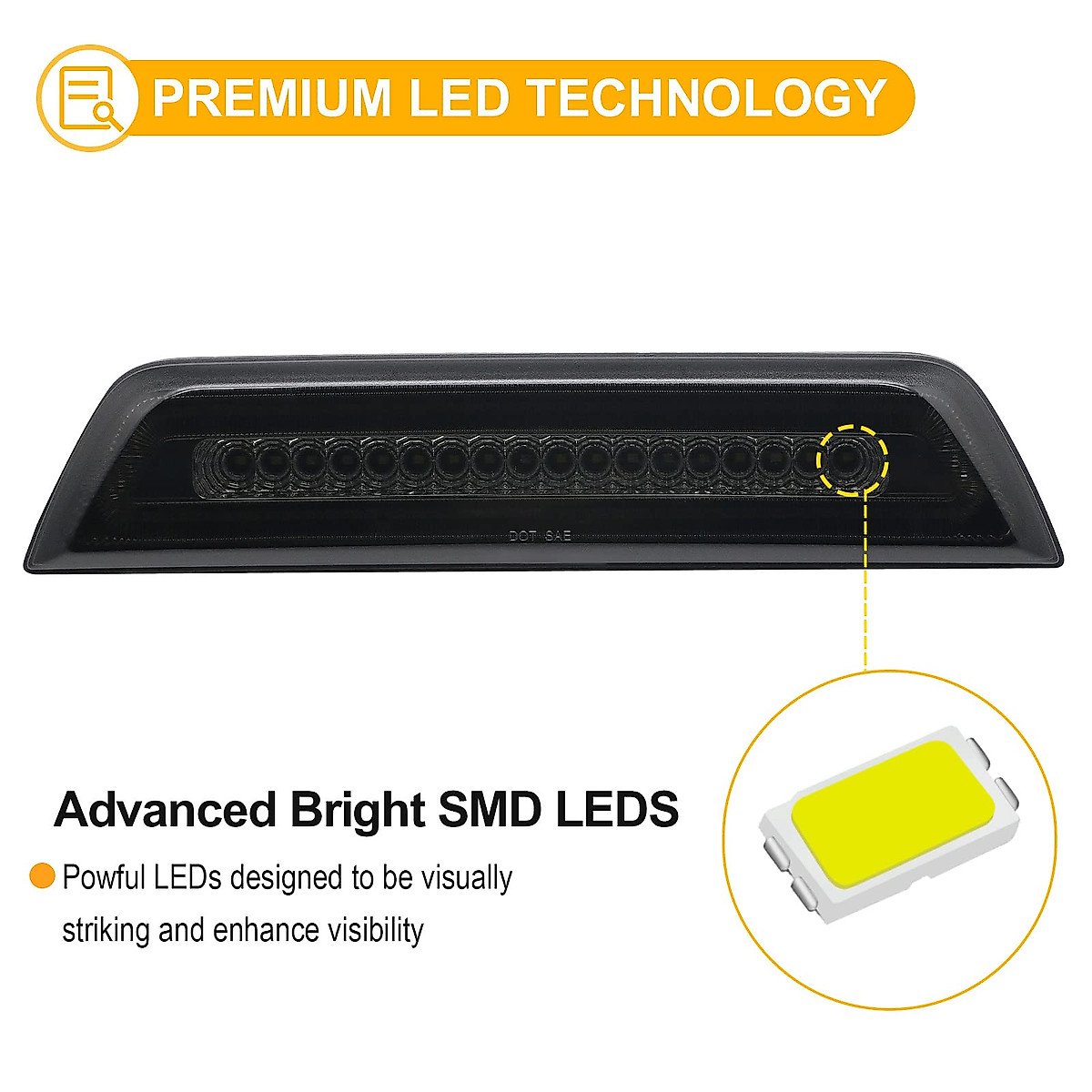 R&F Auto Smoked Lens Strobe LED 3rd Third Brake Light Replacement for Tacoma 2016-2023 Limited SR SR5 TRD Off-Road TRD Pro Sport Roof Cargo Lights Pickup High Mount Stop Lamp (For Double Cab ONLY)