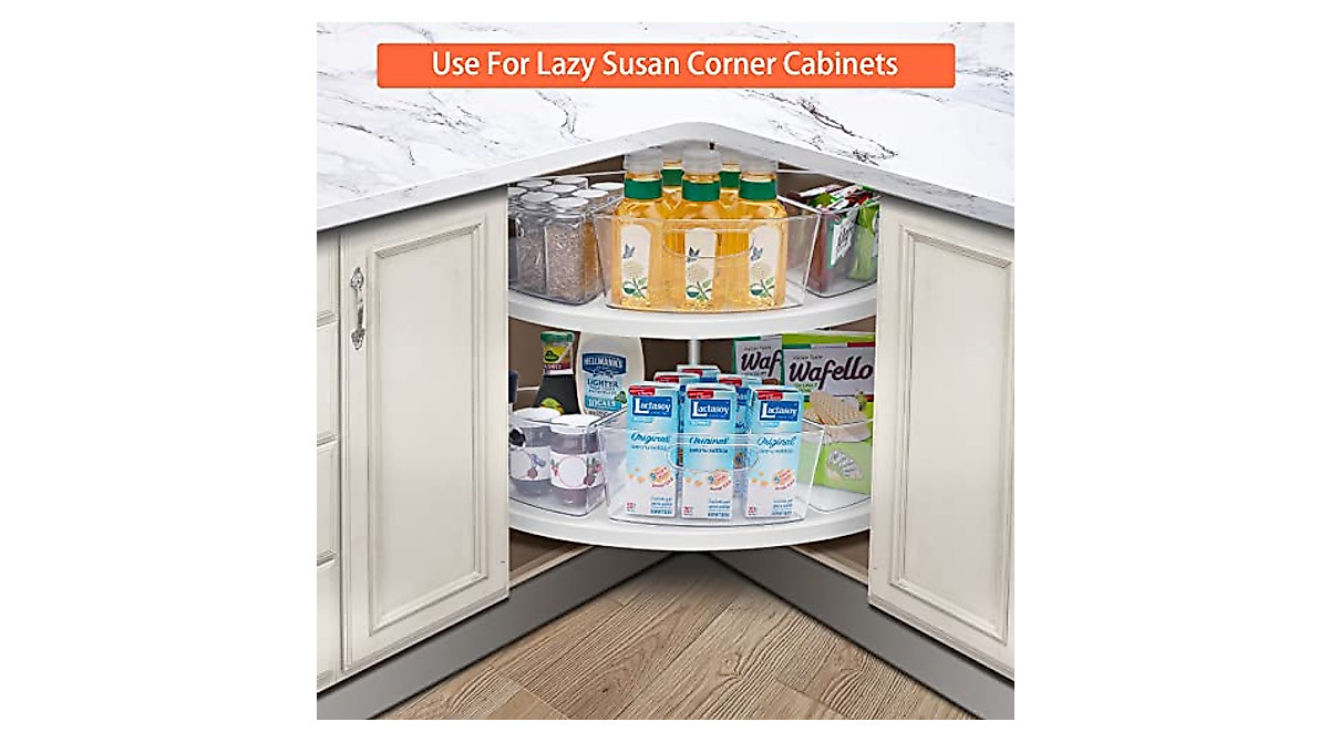 Kitchen Corner Lazy Susan Organizer - Set of 8 Clear Plastic Bins