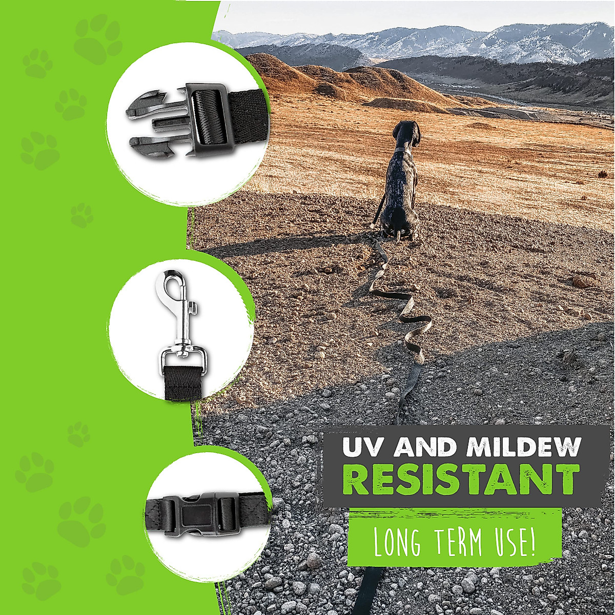 Mighty Paw Long Dog Leash | Pet Lead for Off-Leash Recall Training. Premium Quality Nylon Tie Out , Includes a Buckled Padded Handle. Great for Yard, Camping and Training. (15 Feet, Black)