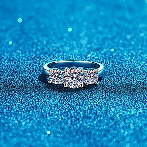 CHIRENMA 3 Stone/5 Stone Round Cut Moissanite Engagement Rings for Women in Sterling Silver, Round Cut Sparkling Wedding Band for Women Size 6-8 (3 stone, 6)