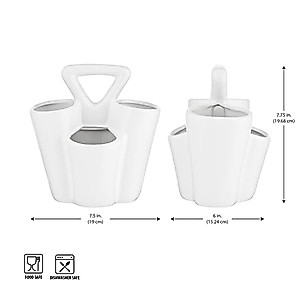 MosJos Ceramic Silverware Caddy - 4-Section Cutlery & Utensil Holder with Handle for Countertop - Farmhouse Spoon Fork Knife Organizer for Kitchen (White)