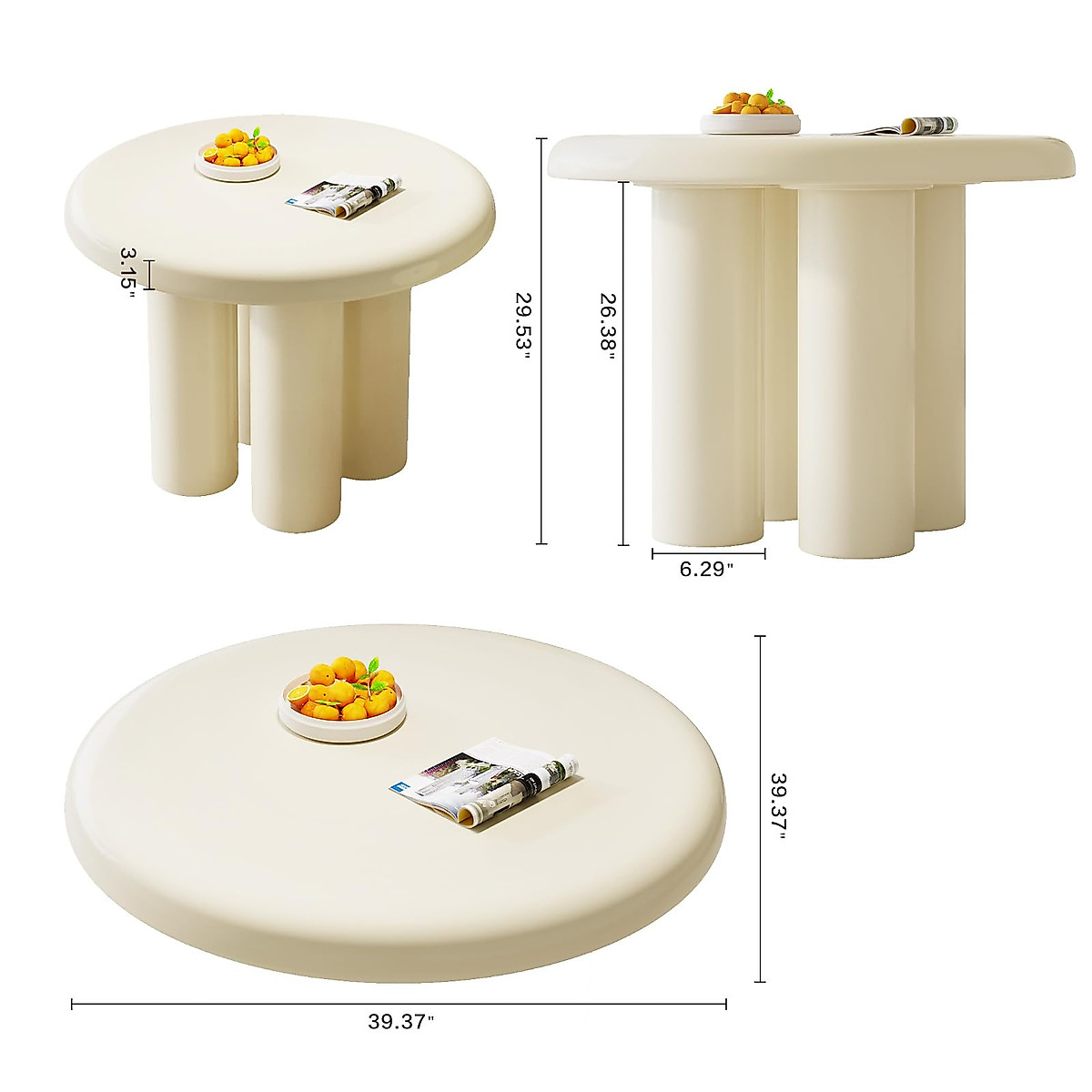 HOTICKME 39.37" White Kitchen Table, Modern Round Dining Table for Kitchen, Bar, Living Room, Dining Room Table, Table Only